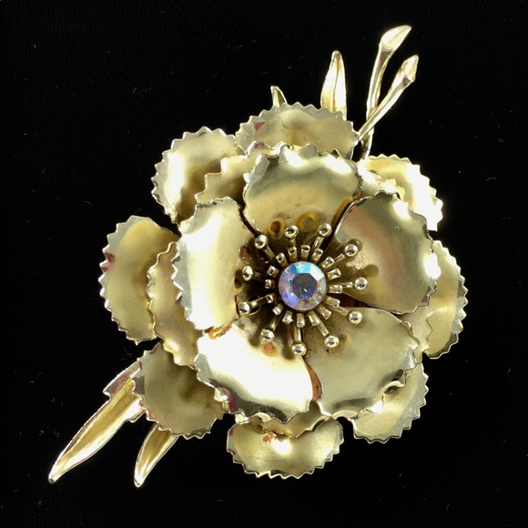 Coro | Jewelry | Statement Vintage Coro Pin Brooch Gold Flower Ab ...